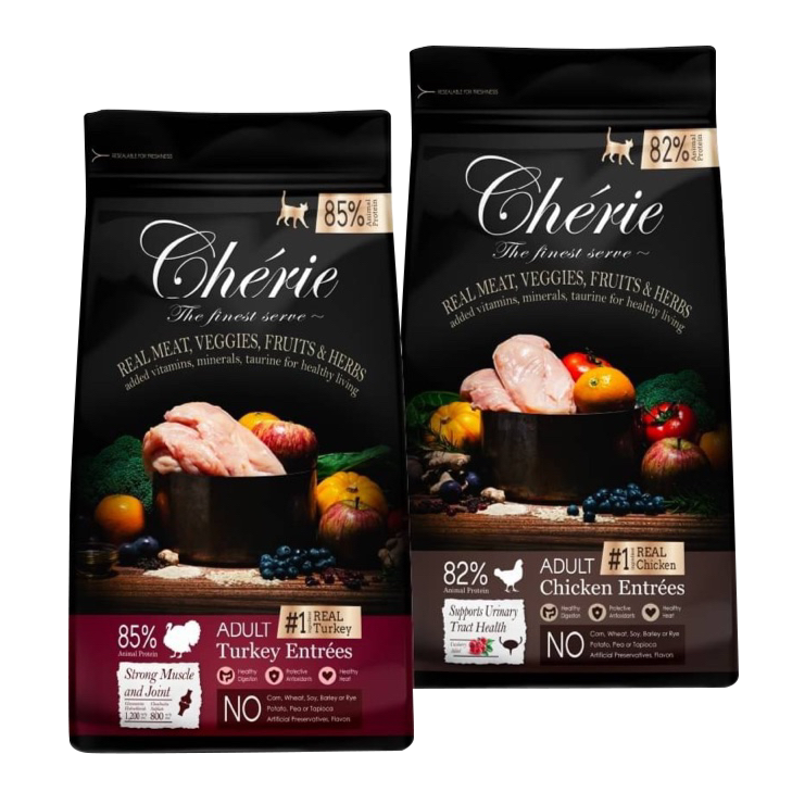 Cherie 法麗 真肉配方全營養貓糧 火雞 / 雞肉 肌肉關節 / 泌尿道系統照護 400g / 2kg – 艾爾發寵物